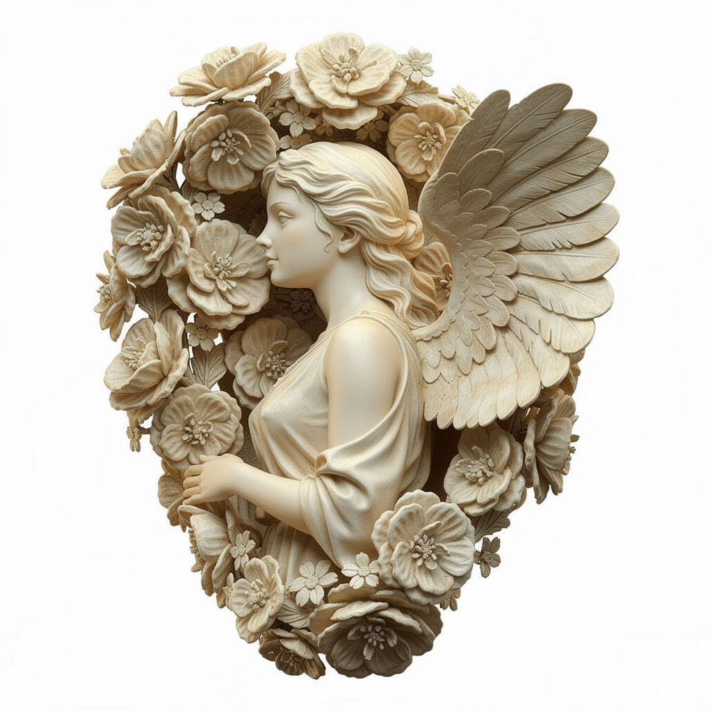 Angel Sculpture With Floral Surroundings - Free Download & Craft Designs
