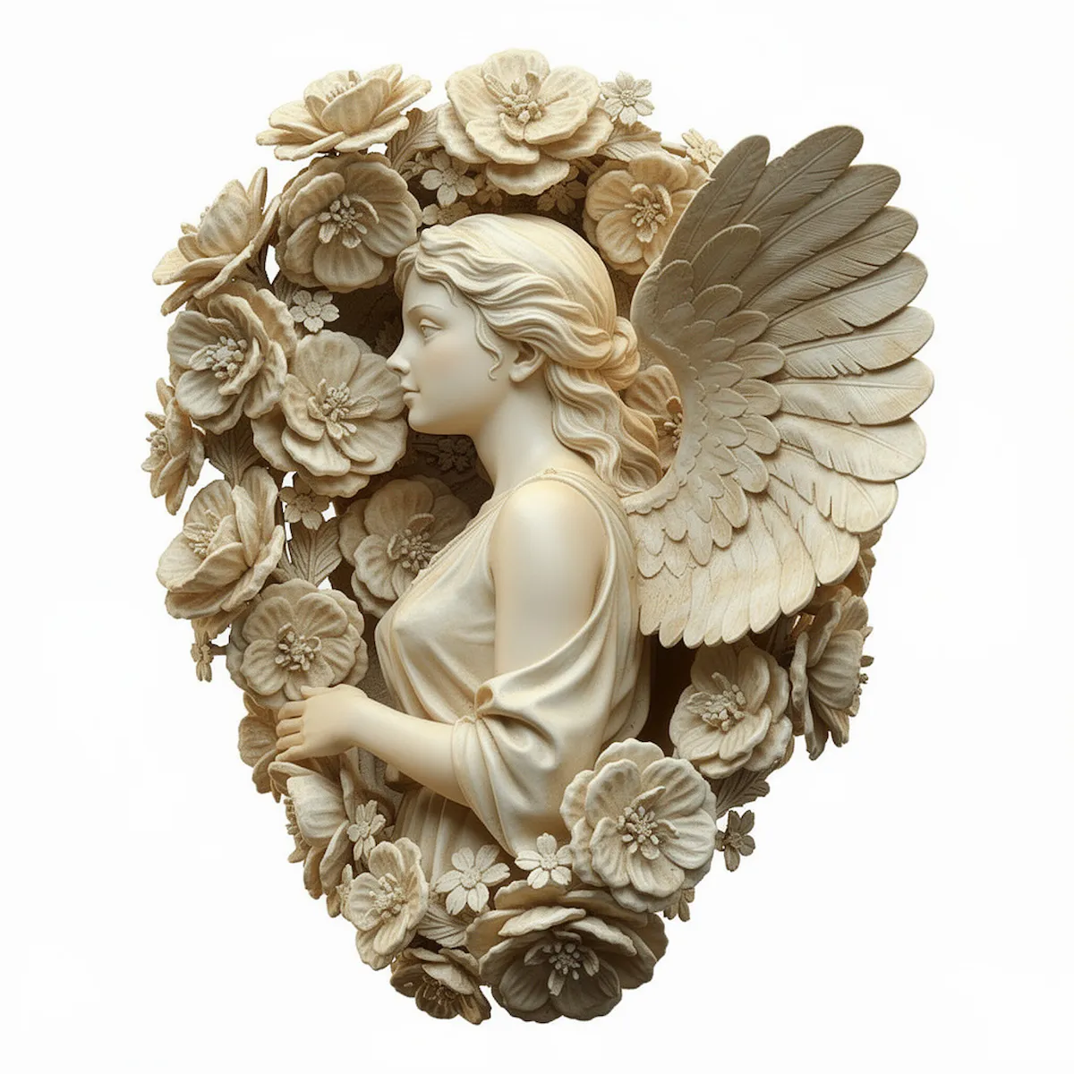 Angel Sculpture With Floral Surroundings - Free Download & Craft Designs