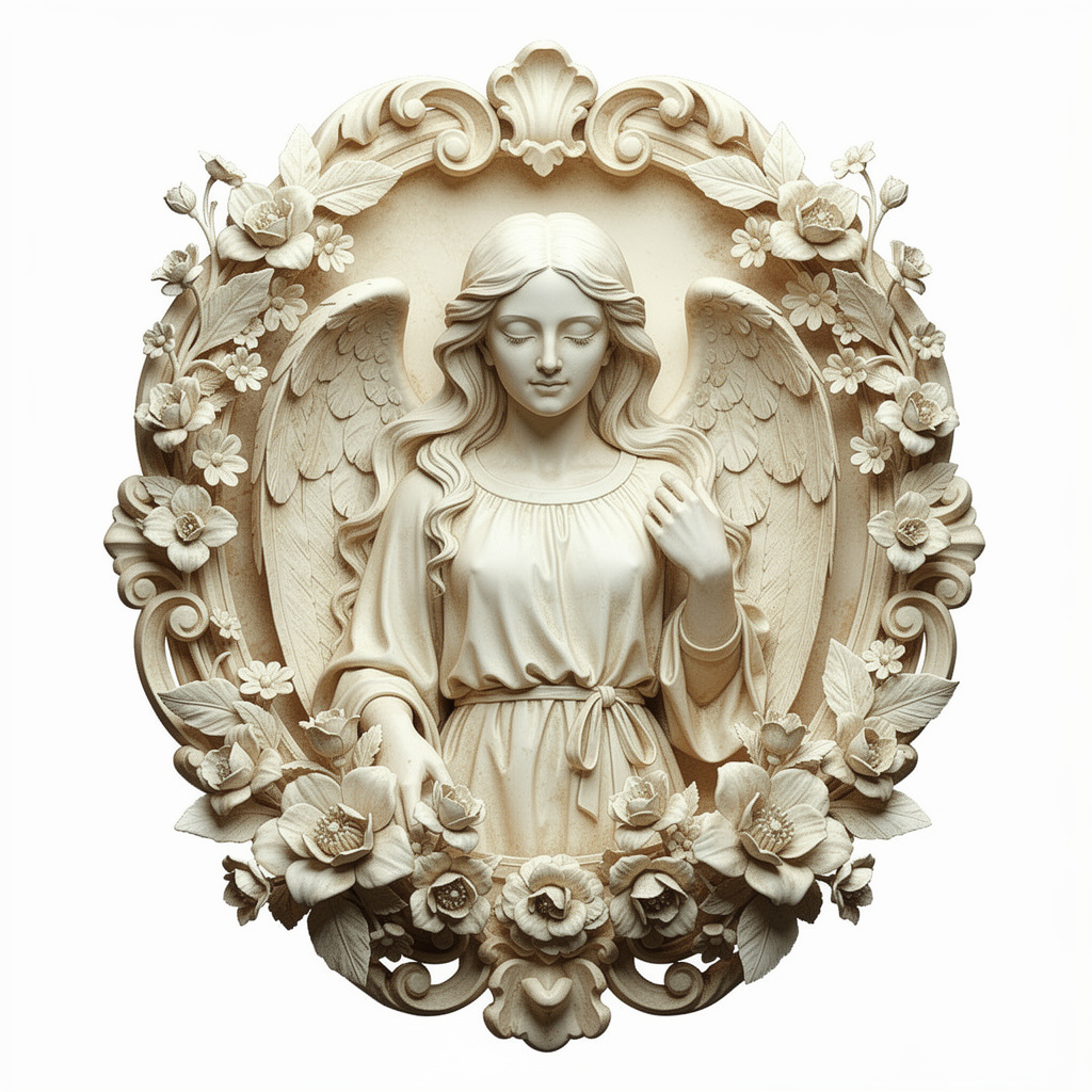Angel Wall Relief With Floral Border and Ornate Frame - Free Download ...