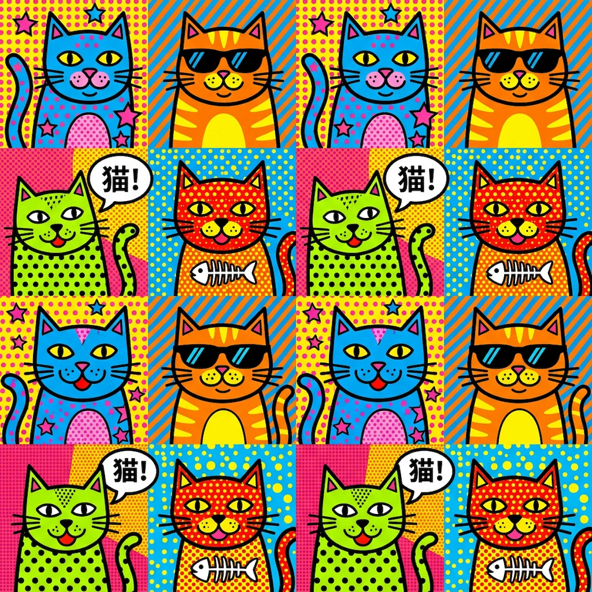 Pop Art Style Cat Pattern With Colorful Geometric Backgrounds - Free ...