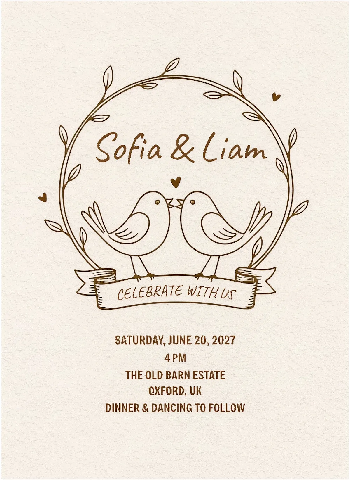 Line Drawing Simple Bird Wedding Invitation - Free Download & Craft Designs